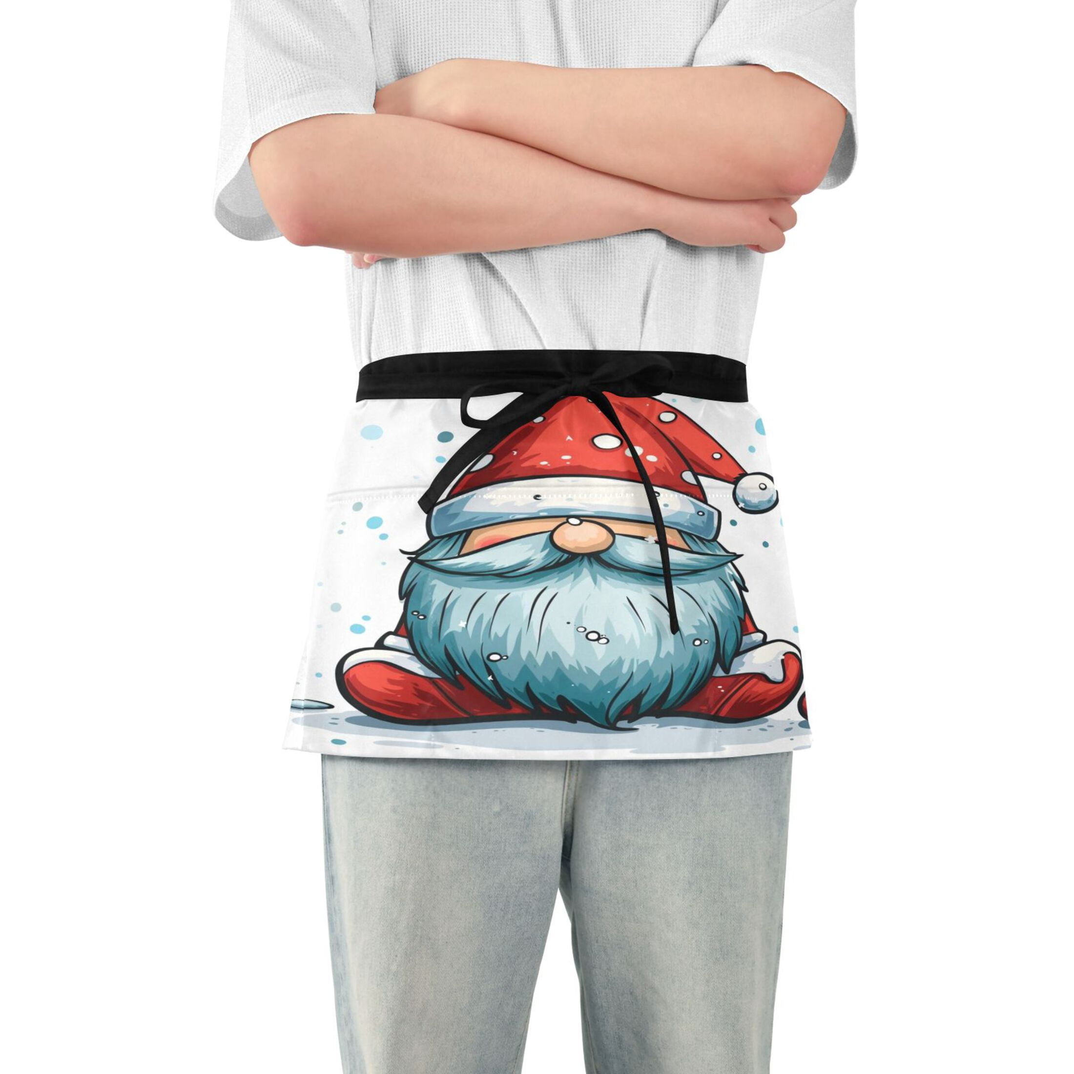 Christmas Cartoon Dwarf and Snow Server Apron with 3 Pockets Waterproof ...
