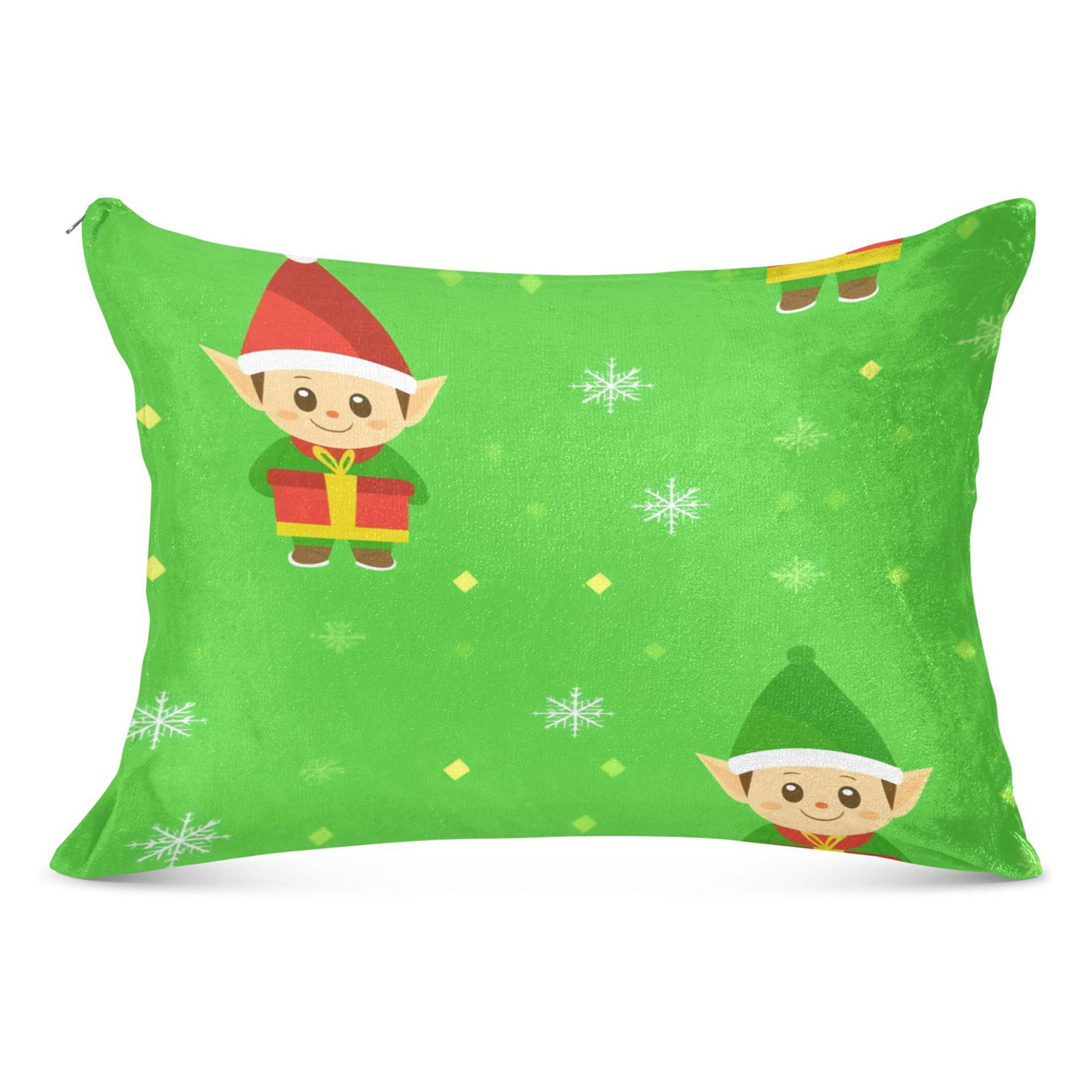 Christmas Cartoon Elves Soft Plush Pillow Cover, Zippered Design ...