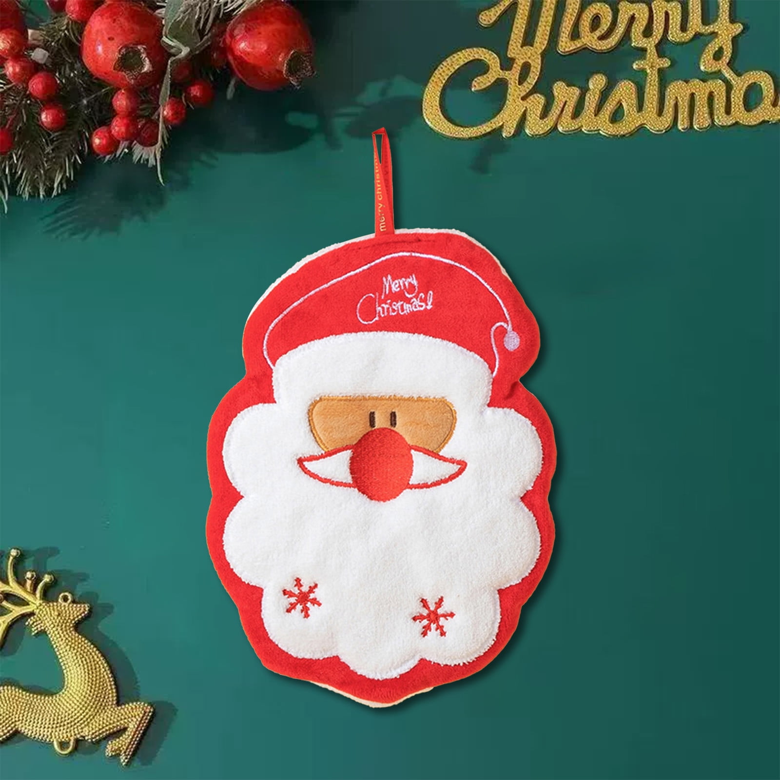 Christmas Cartoon Pattern Hand Towels Soft Absorbent Hanging Kitchen ...
