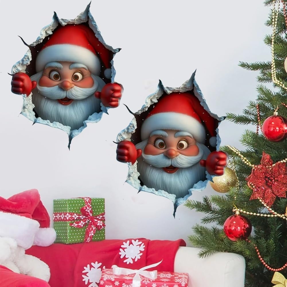 Christmas Cartoon Santa, 3D Santa Claus Broken Wall Cartoon Design ...