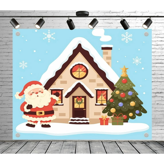 Christmas Cartoon Scene Backdrop | Polyester Fabric Banner Decorative ...