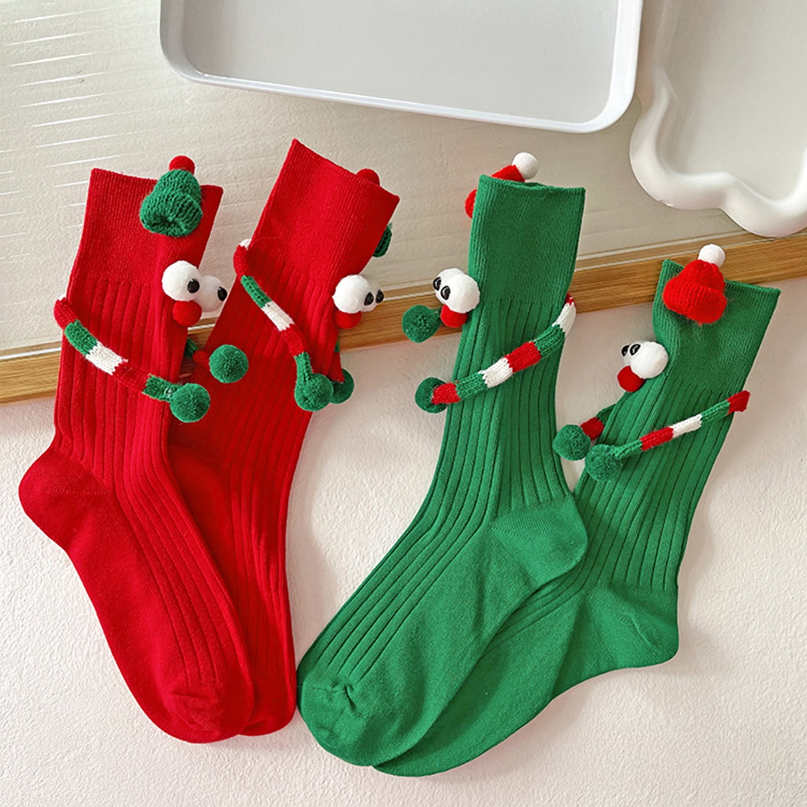 Christmas Cartoon Socks Men Women Stretchy Funny Socks Magnetic Suction ...