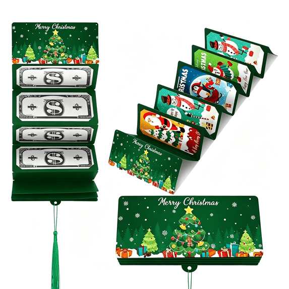 Christmas Cash Envelope with A 6-Slot Flip-Top Money Clip, Foldable ...
