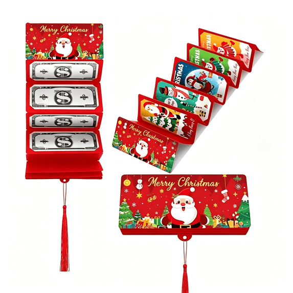 Christmas Cash Envelope with A 6-Slot Flip-Top Money Clip, Foldable ...