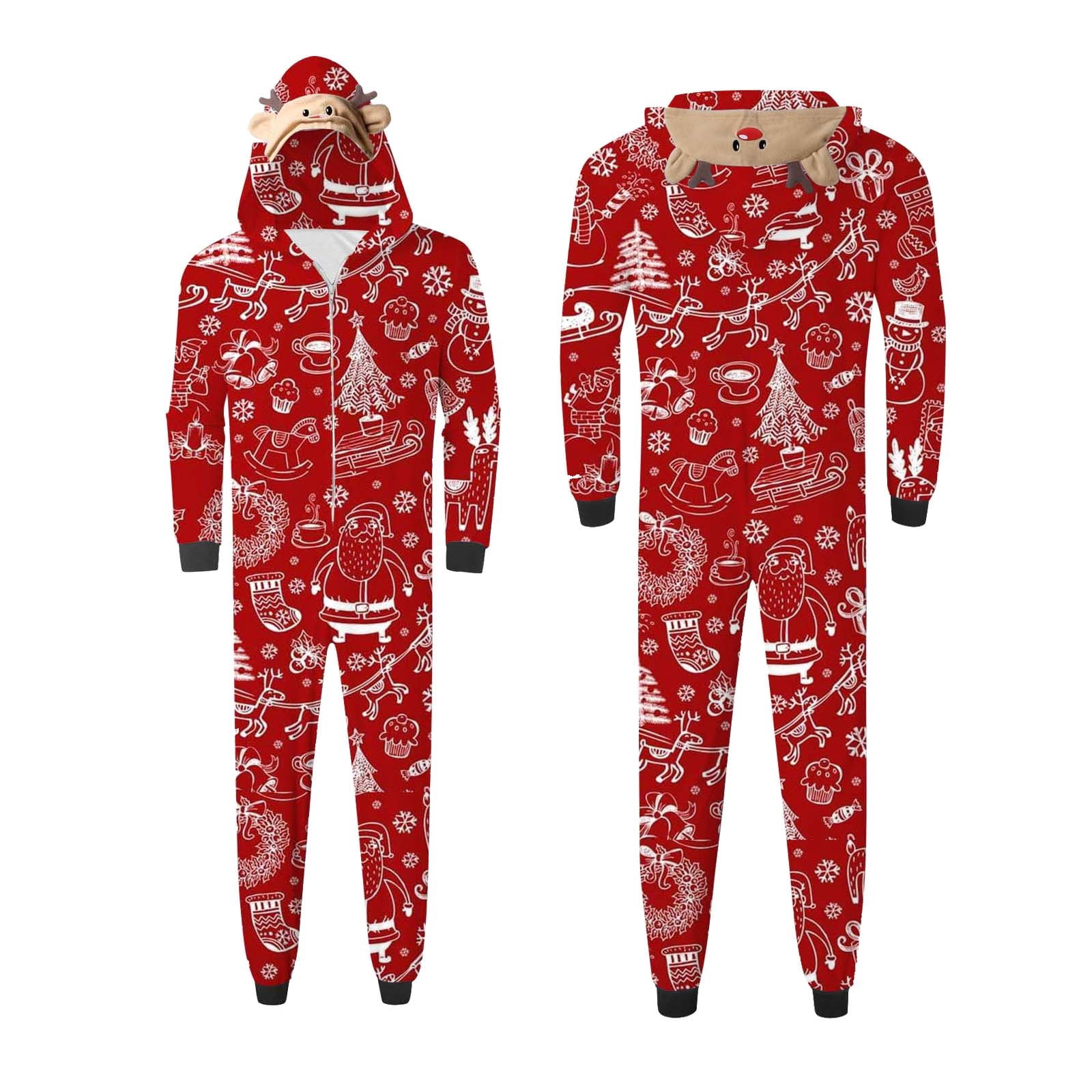 Christmas Casual Family Dress Printed Pajamas Home Wear Hooded Pajamas ...