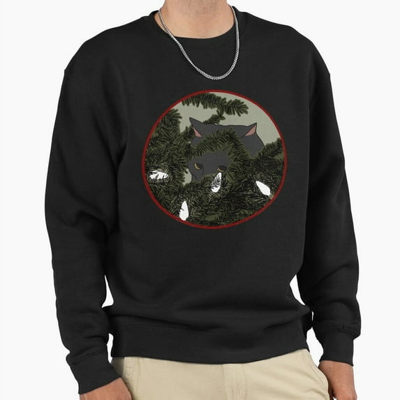 Christmas Cat Black Holiday Graphic Unisex Sweatshirt Funny Retro Anime ...