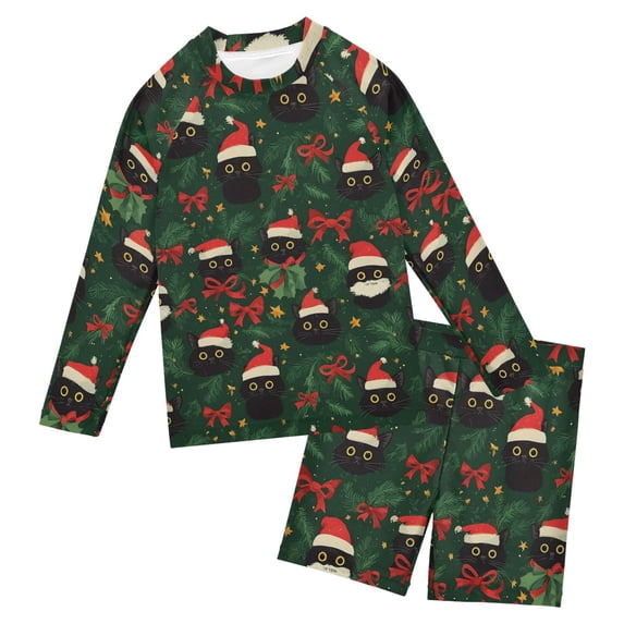Christmas Cat Bow Pattern Boys' Bathing Suit UPF 50+ Boys' Rash Guard ...