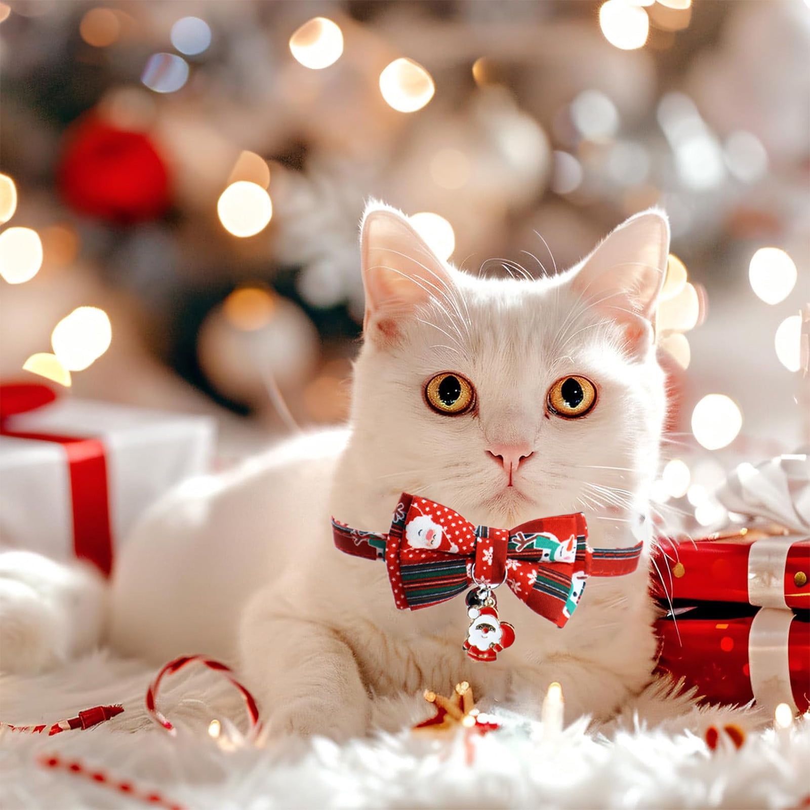 Christmas Cat Collar with Bow and Bells, Breakaway Holiday Pet Collar ...