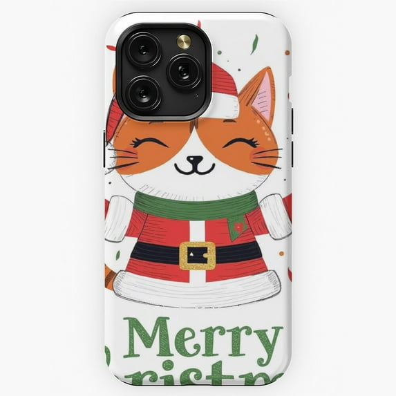 Christmas Cat Cute Holiday Cartoon Illustration iPhone Case 17 16 15 14 ...