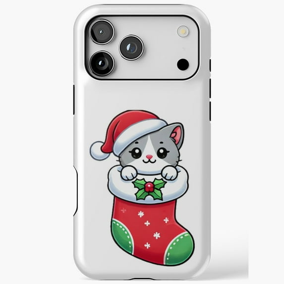 Christmas Cat Festive Stocking Case for iPhone 11 12 13 14 15 16 17 Pro ...