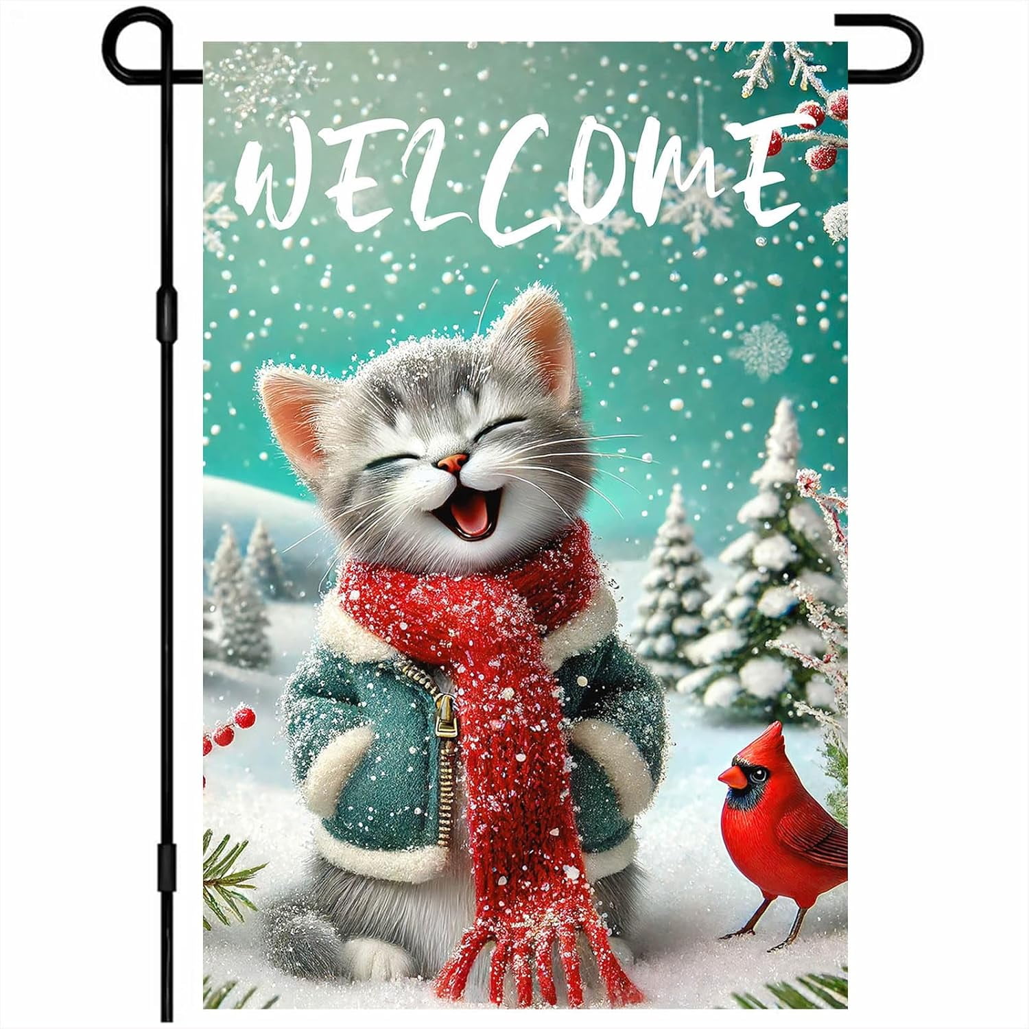 Christmas Cat Garden Flag 12x18 Inch Double Sided Outdoor Yard Banner ...
