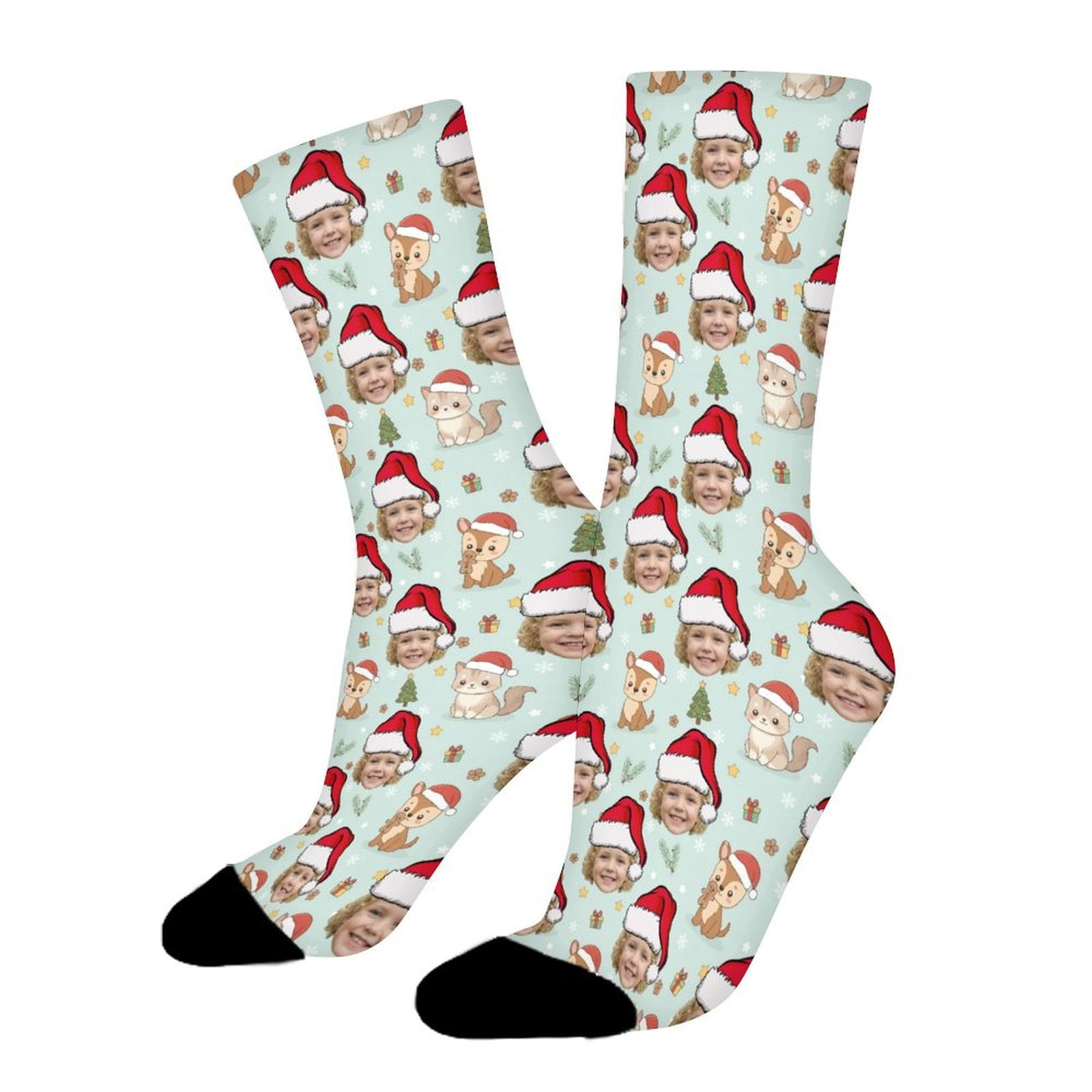 Christmas Cat Hats Custom Face Socks Funny Novelty Crew Socks for Women ...
