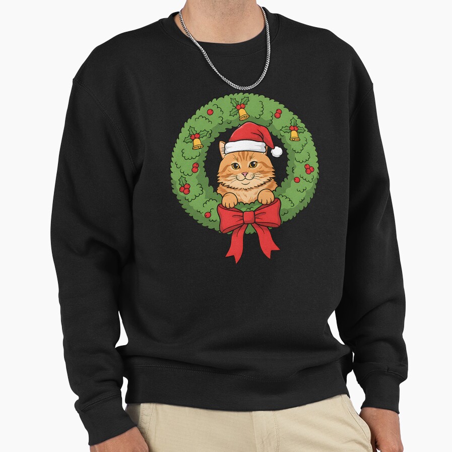 Christmas Cat In Wreath St. Nick Hat Graphic Unisex Sweatshirt Cute ...