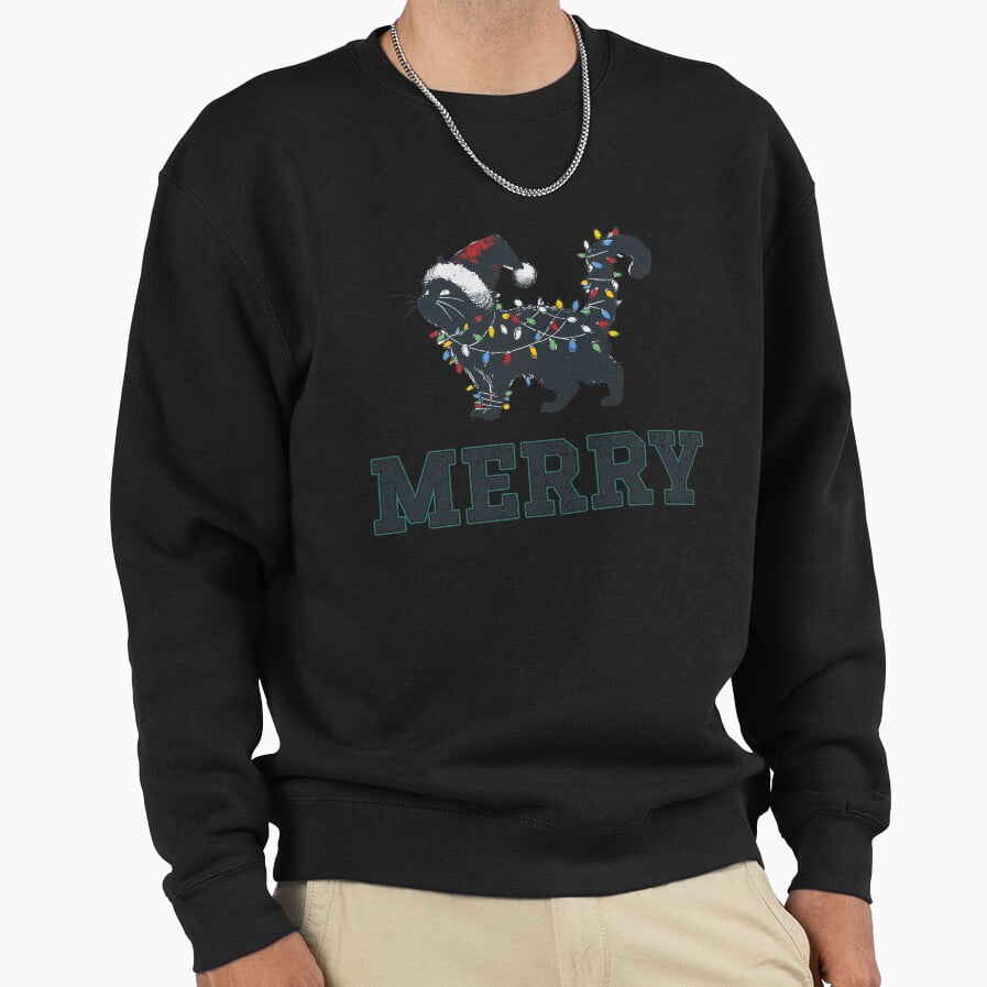 Christmas Cat Lights Holiday Graphic Unisex Sweatshirt Cute Anime ...
