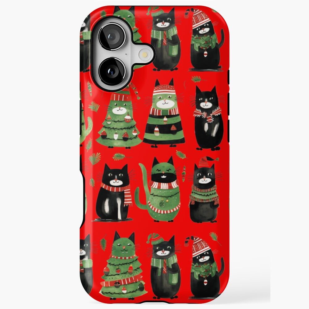 Christmas Cat Parade Funny Holiday Graphic Case iPhone 17 to 11 Pro Max ...