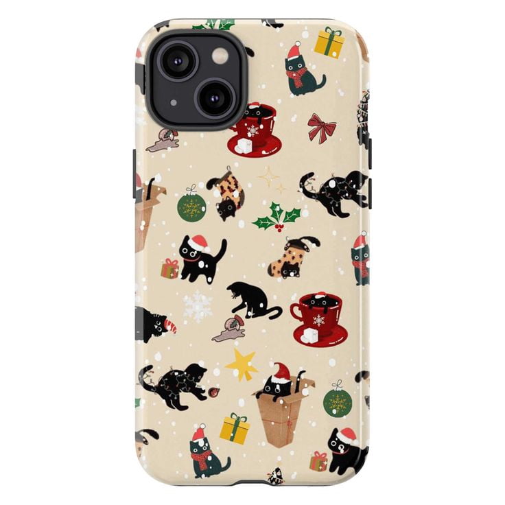 Christmas Cat Pattern Phone Case, Cute Black Kittens with Gifts and ...