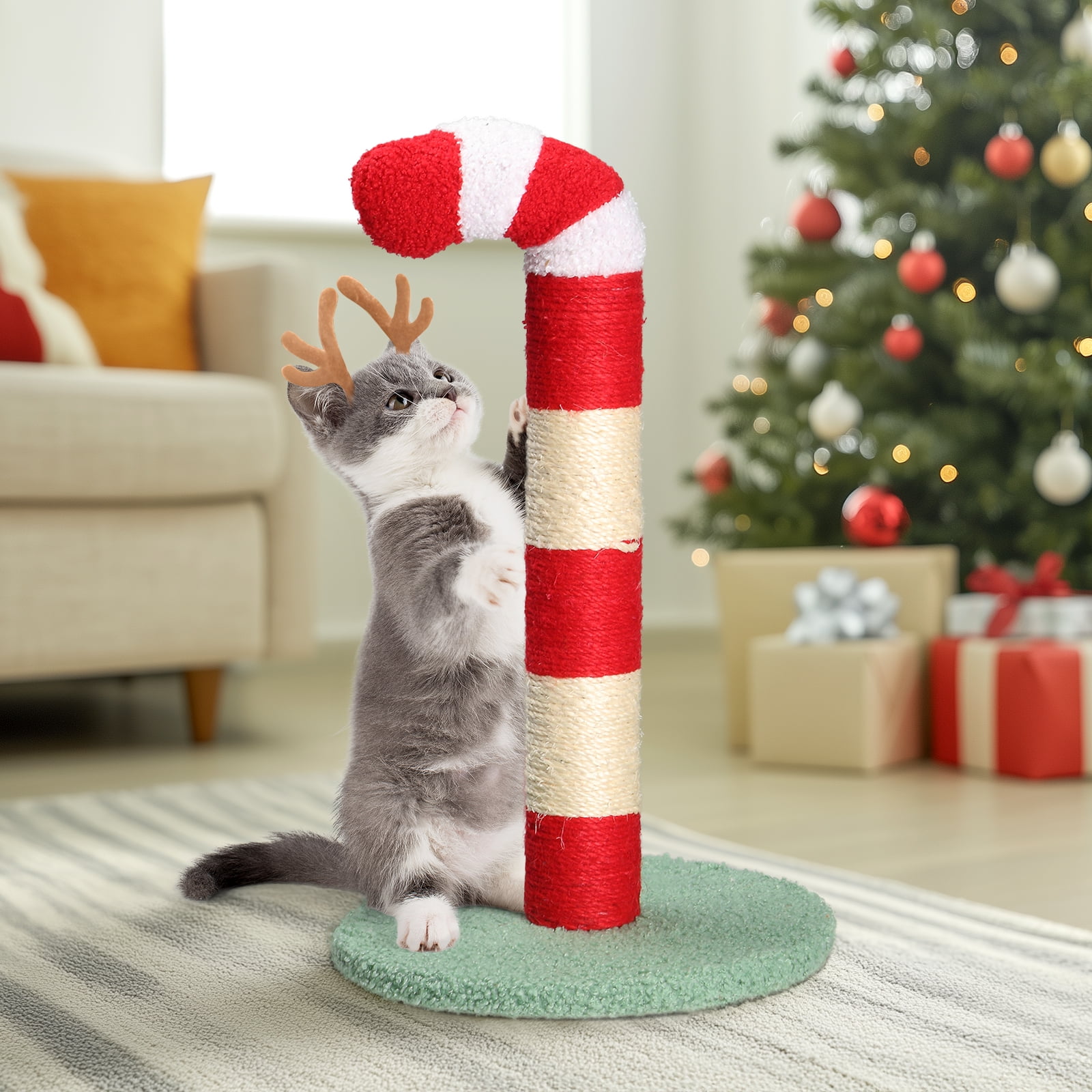 Christmas Cat Scratching Post, Cute Candy Cane Cat Scratcher with Sisal ...