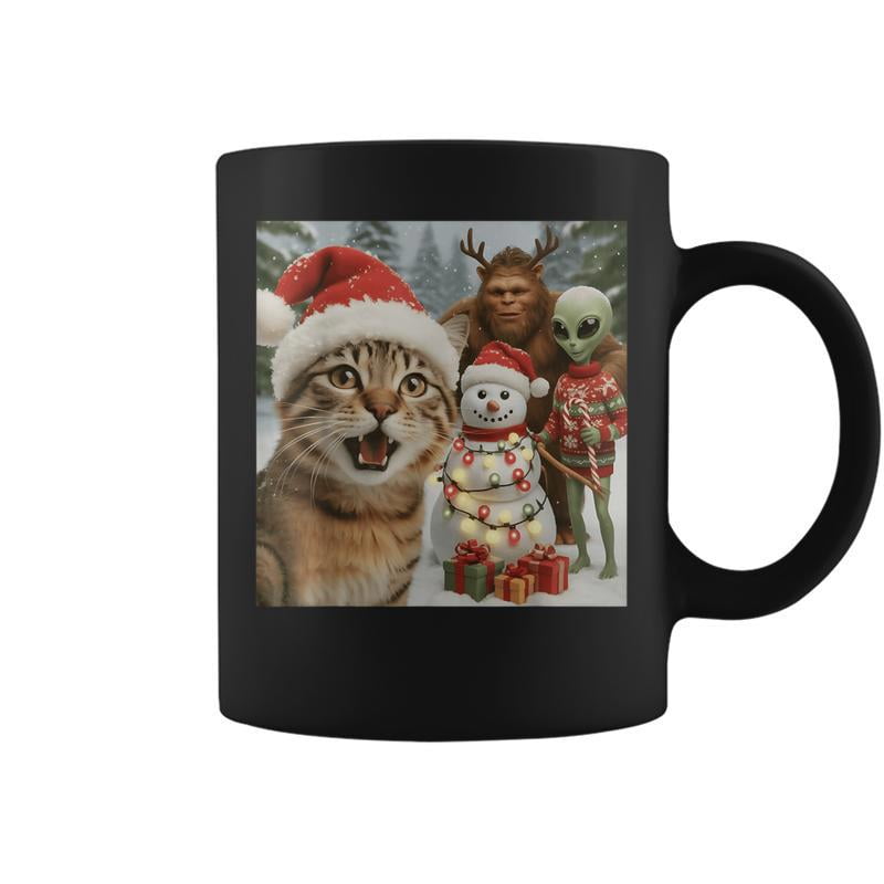 Christmas Cat Selfie With Bigfoot Alien Snowman Coffee Mugs - Walmart.com