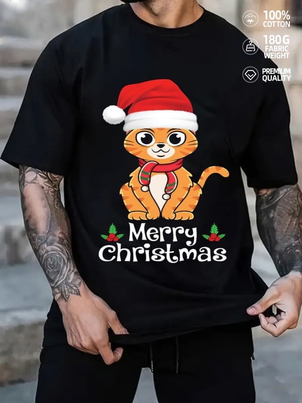 Christmas Cat Tee graphic t shirts cotton tshirts for men high quality ...