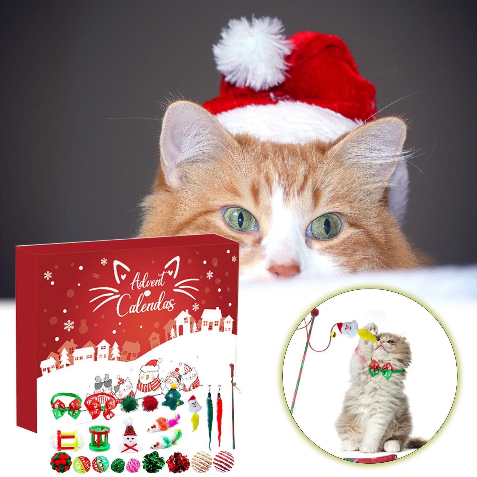 Christmas Cat Toy Countdown Set - Material, Variety of Toys (Balls ...