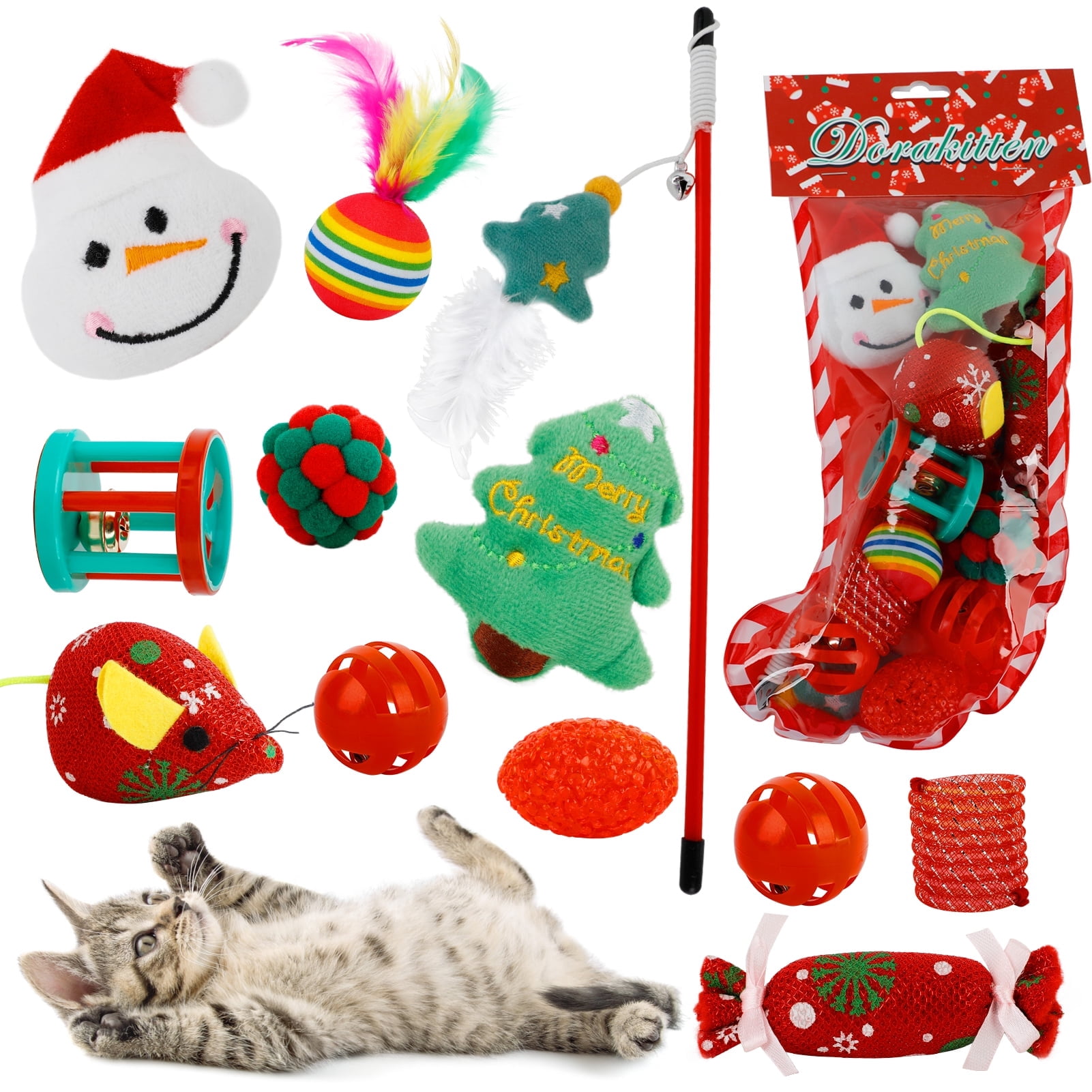 Christmas Cat Toys Interactive 12PCS Festive Kitten Variety Toys Cat ...