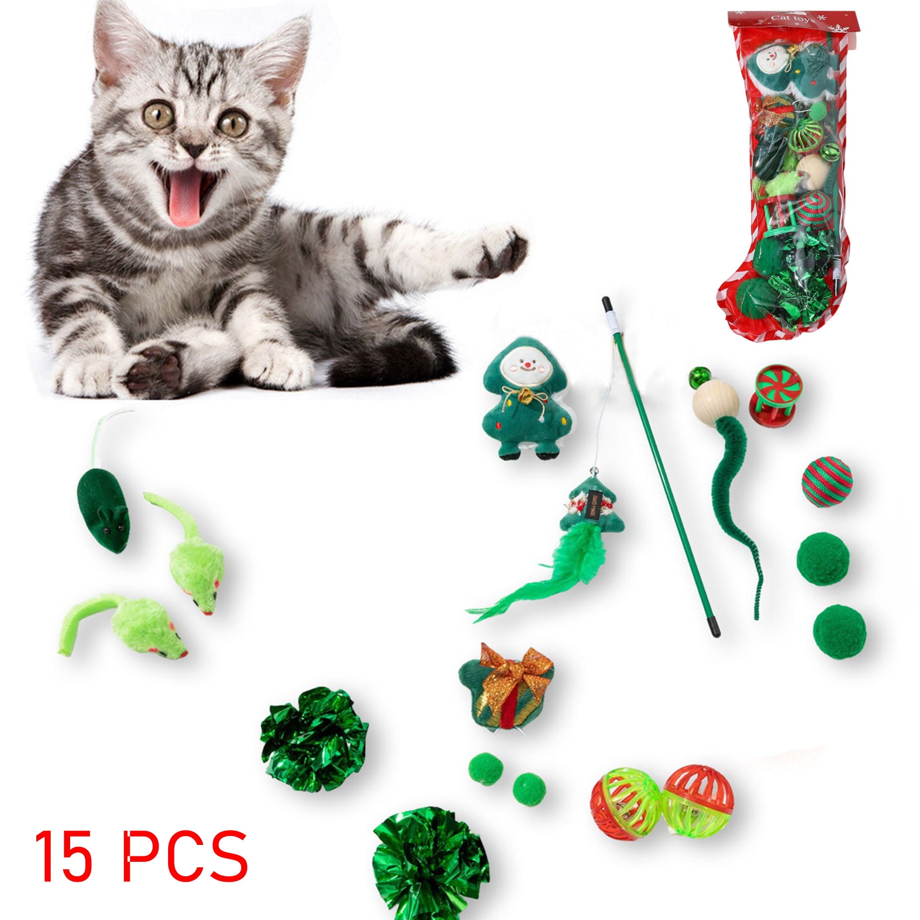 Christmas Cat Toys - Pet Accessories Interactive Cat Toy with Plush Cat ...