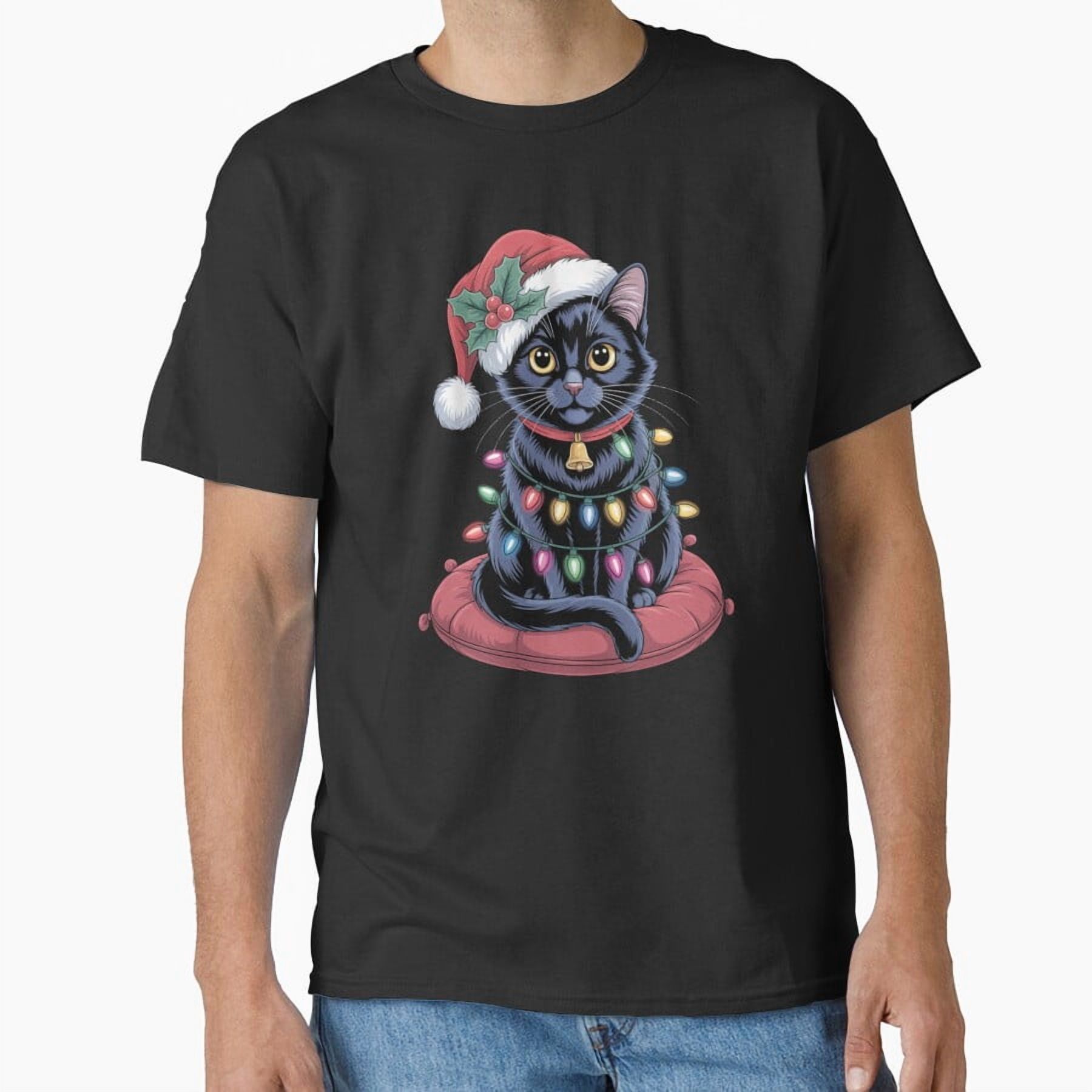 Christmas Cat With Lights And A St. Nick Hat Funny Holiday Pet Feline ...