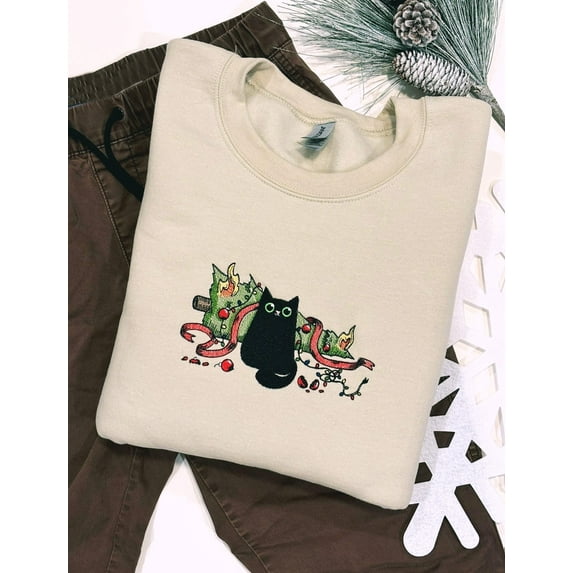 Christmas Cat-astrophe Embroidered Sweatshirt | Cat Sweatshirt |Kitty ...