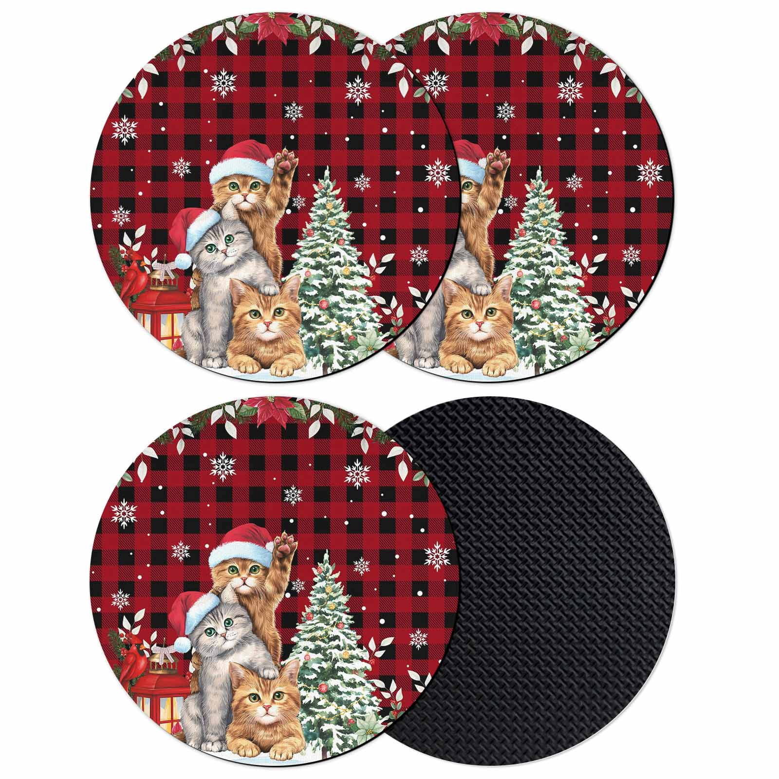 Christmas Cats Coasters Set of 4, Absorbent Coasters for Drinks, Xmas ...