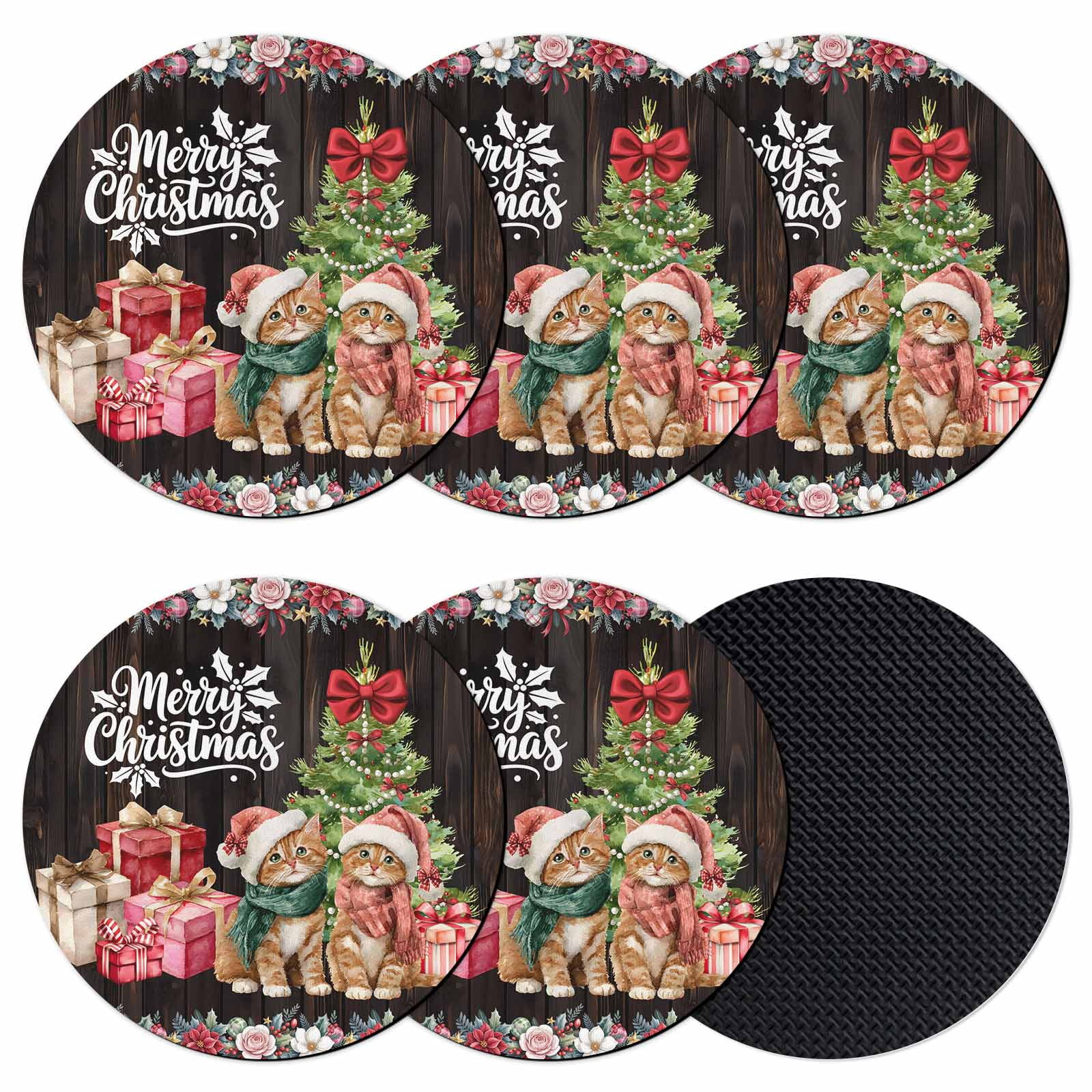 Christmas Cats Coasters Set of 6, Absorbent Coasters for Drinks ...