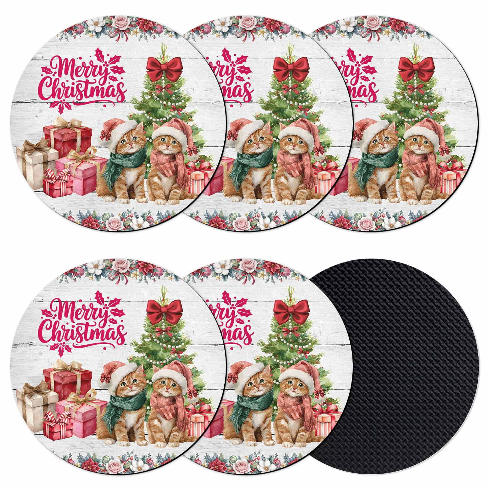 Christmas Cats Coasters Set of 6, Absorbent Coasters for Drinks ...