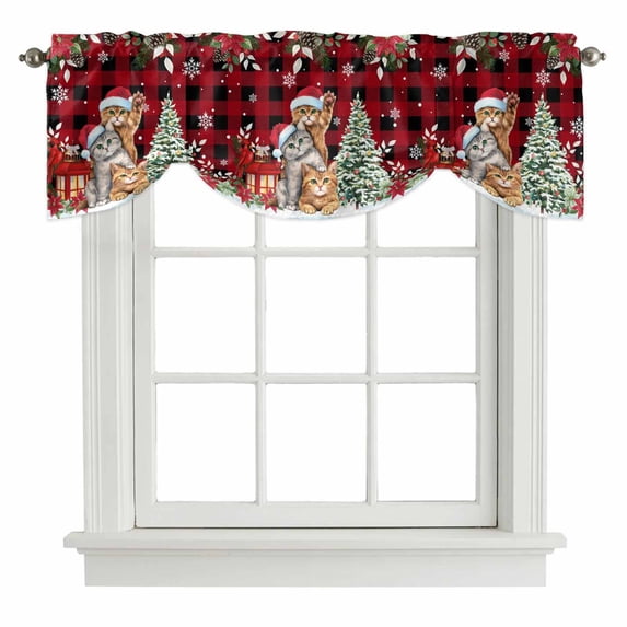 Christmas Cats Tie Up Valance Curtains for Windows, Kitchen Curtains ...