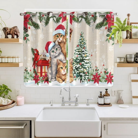 Christmas Cats Window Curtains Panels with Grommet, Xmas Tree ...