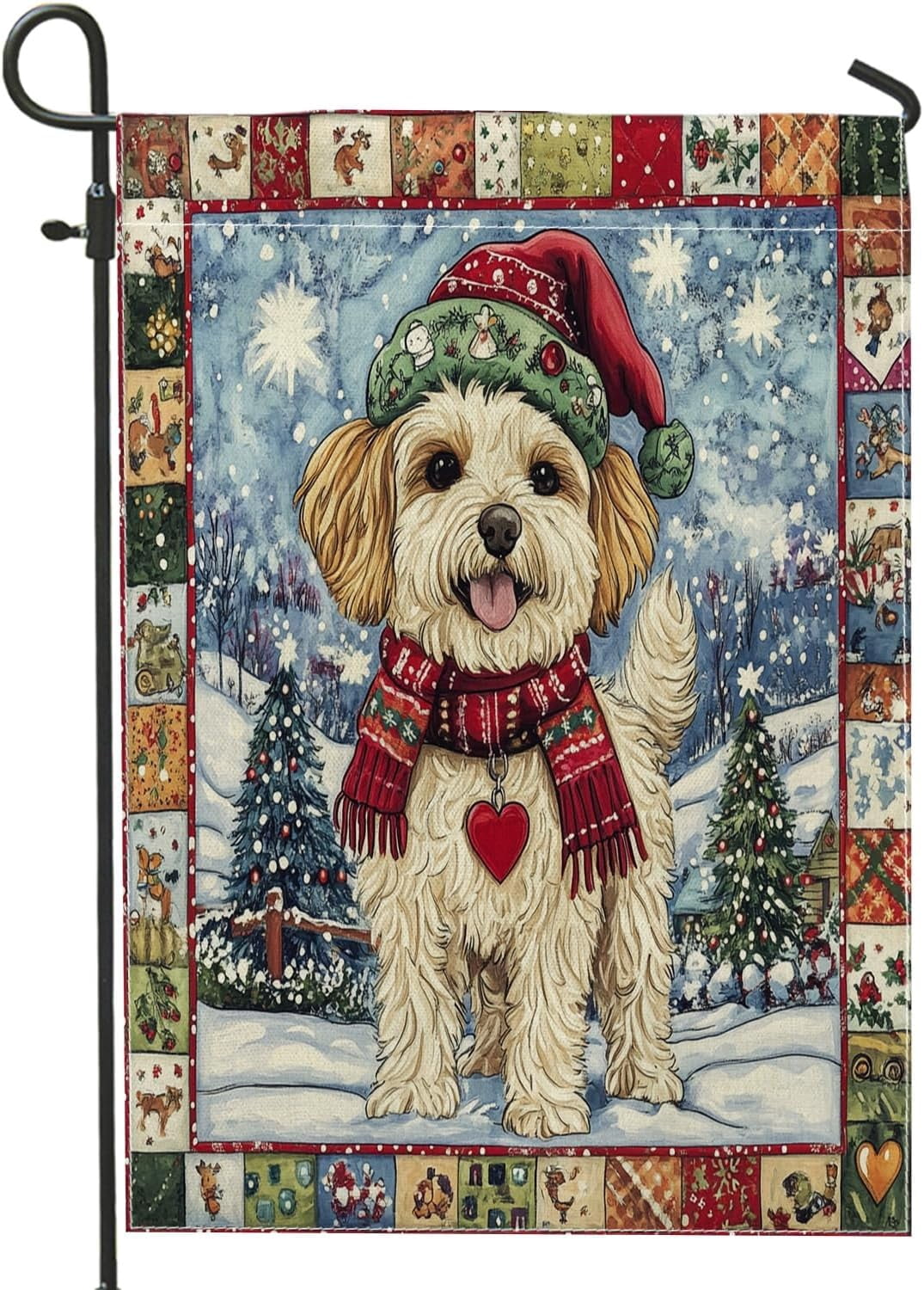 Christmas Cavachon Dog Garden Flags 12x18 Inch for Outside, Xmas ...