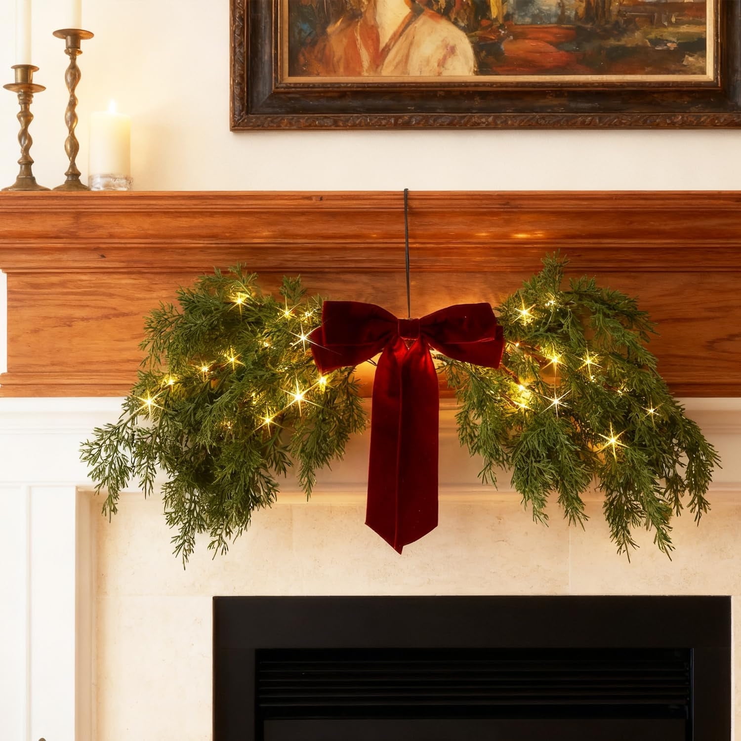 Christmas Cedar Swag, Festive Cedar Swag Decor, Lighted Christmas Swag ...