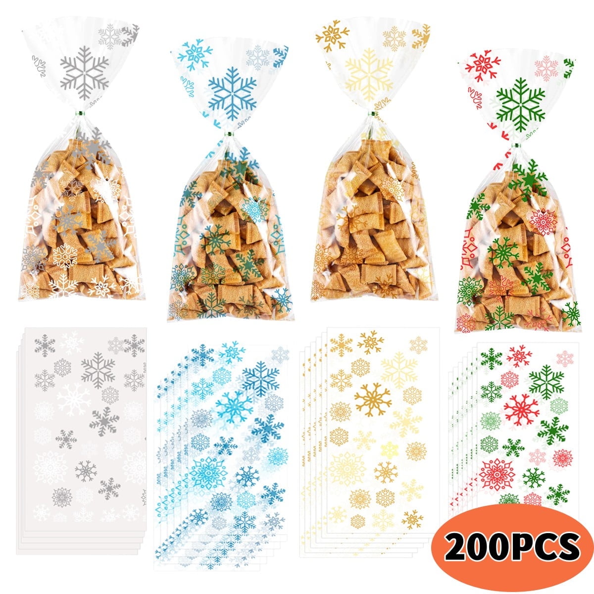 Christmas Cellophane Bag Snowflake Treat Bag with Twist Ties Goodie Bags Clear Gift Bags for ...