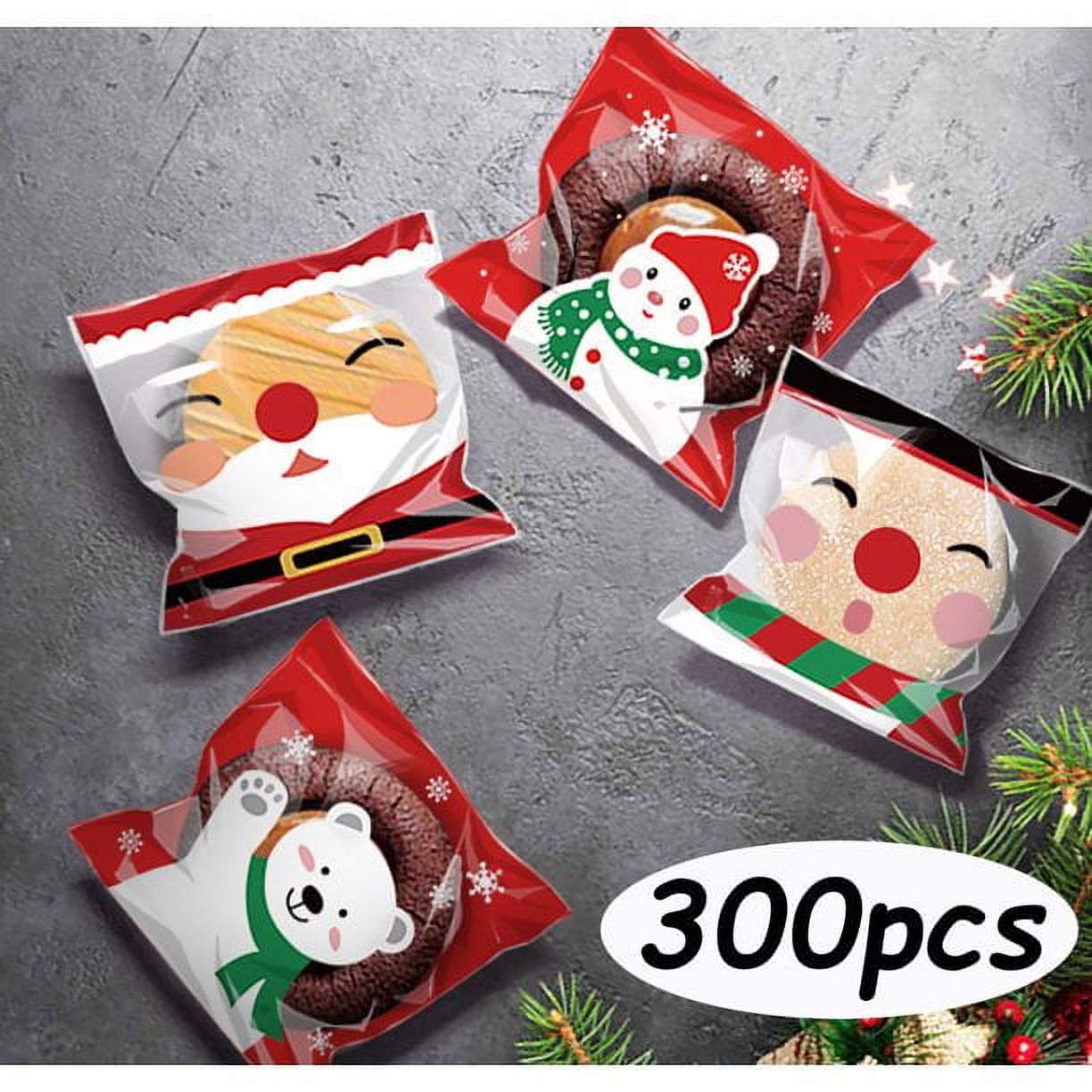 Christmas Cellophane Cookies Treat Bags Self-adhesive Sweet Cone Bag ...