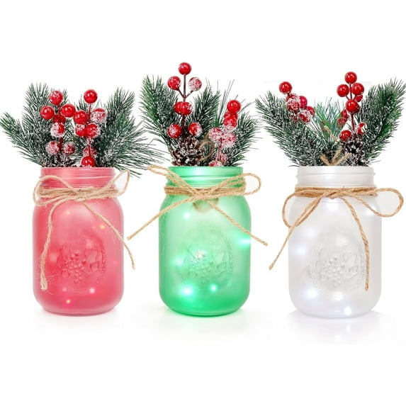 Christmas Centerpiece, Christmas Decor Mason Jars, Mantle Centerpiece Table Decorations, Holiday ...