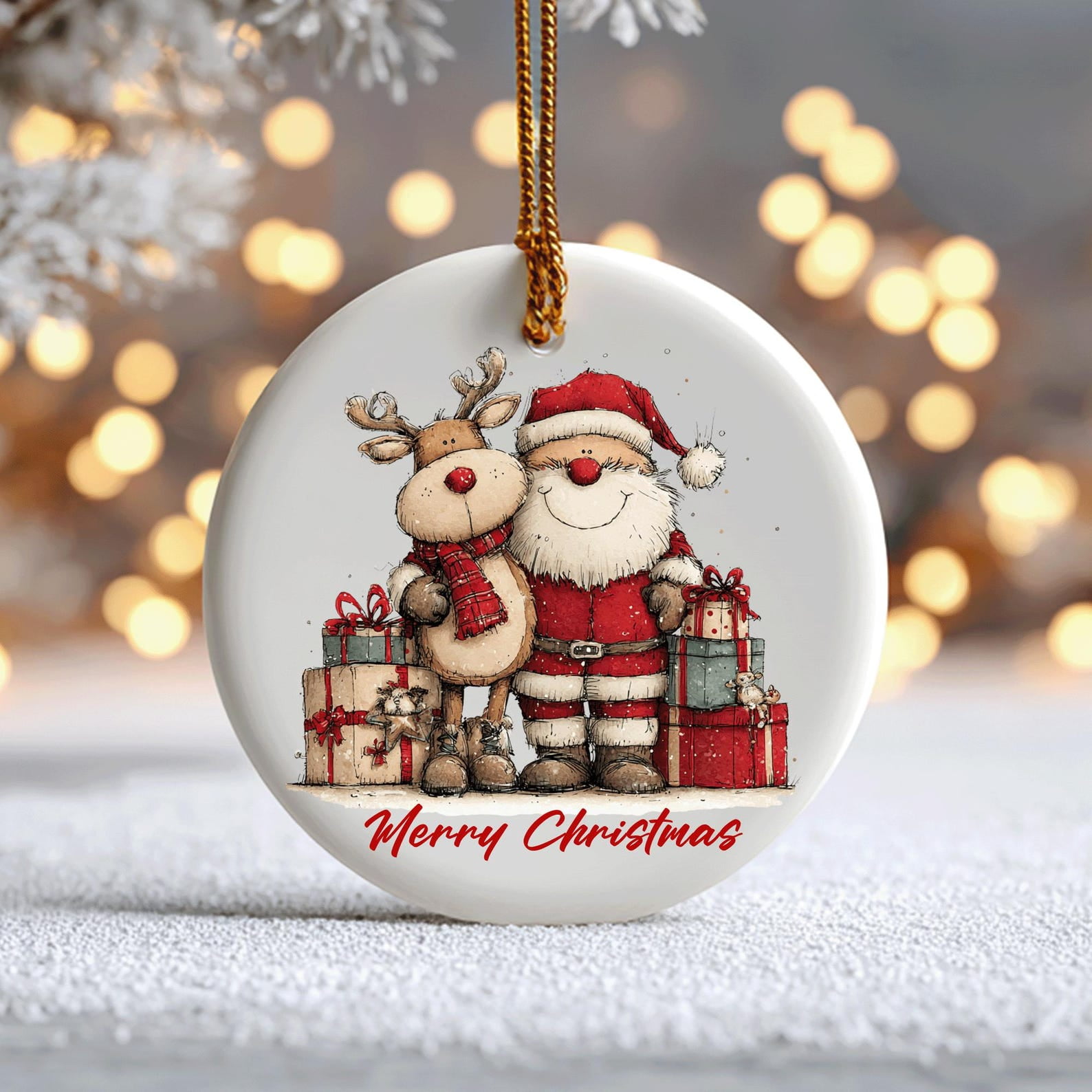 Christmas Ceramic Bauble with Santa and Reindeer, 2025 Keepsake ...