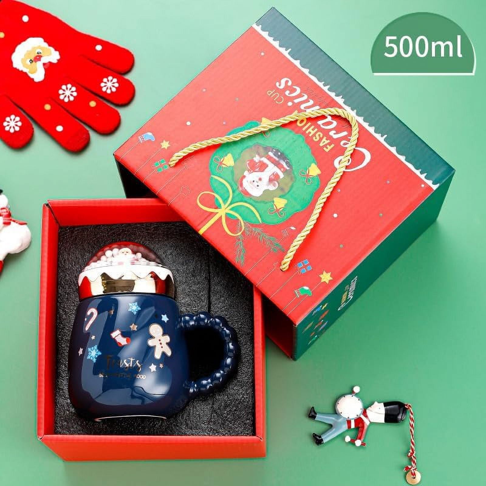Christmas Ceramic Coffee Mugs with Gift Box, 16oz Ceramic Mug Set Santa ...