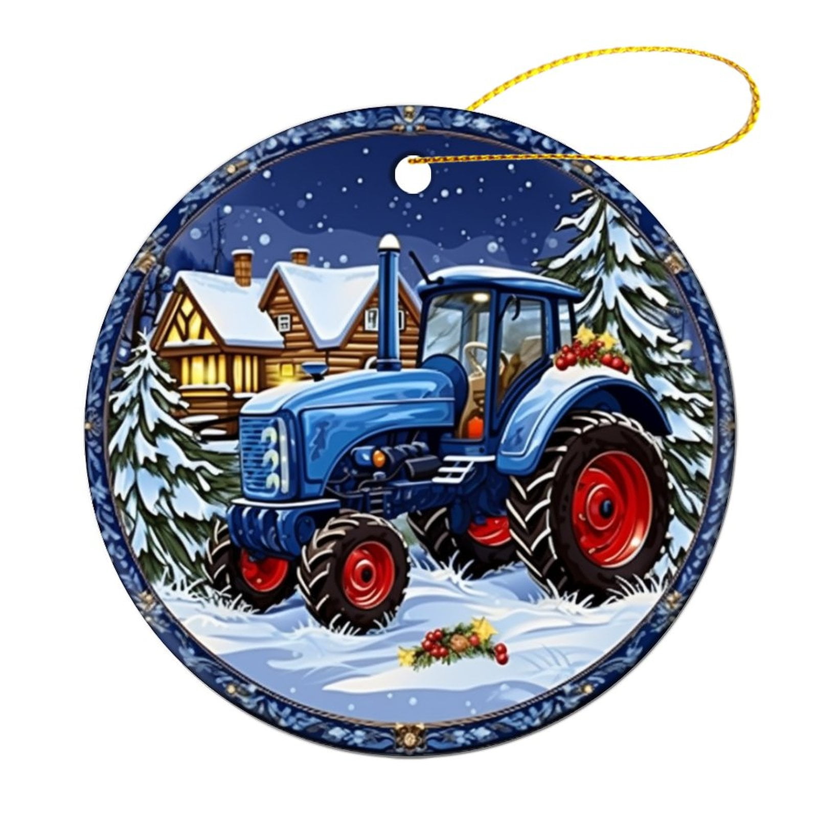 Christmas Ceramic Ornament Construction Car Harvester Tractor Ceramic ...