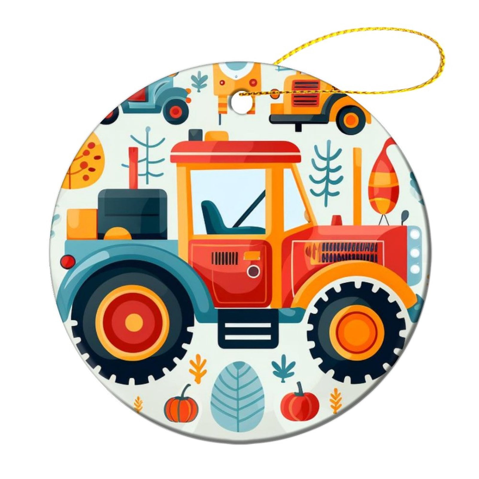 Christmas Ceramic Ornament Construction Car Harvester Tractor Christmas ...