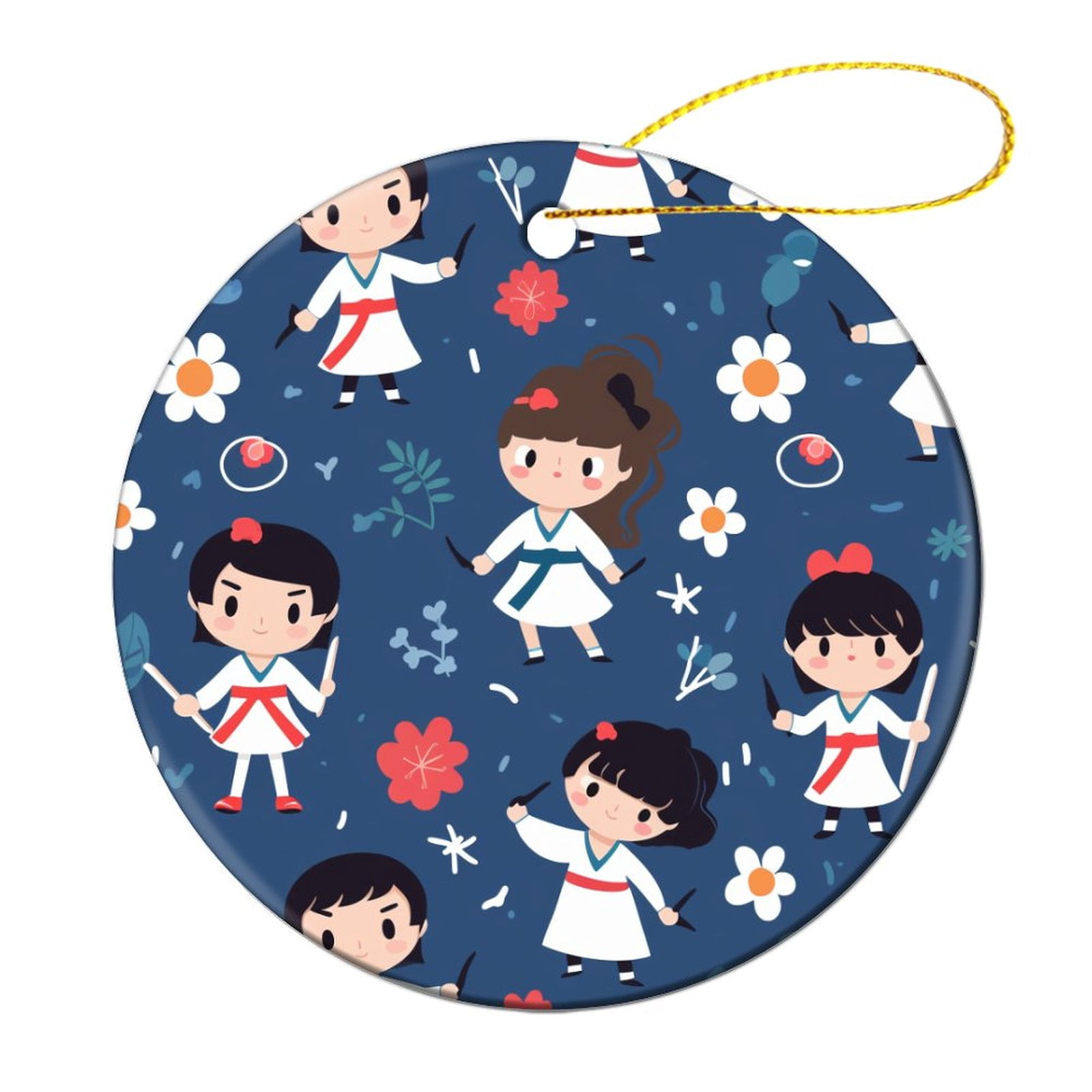 Christmas Ceramic Ornament Cute Karate Girl Christmas Tree Ornaments ...
