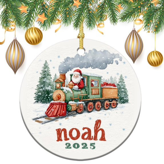 Christmas Ceramic Ornament Santa in Train Christmas Ornament Keepsake ...