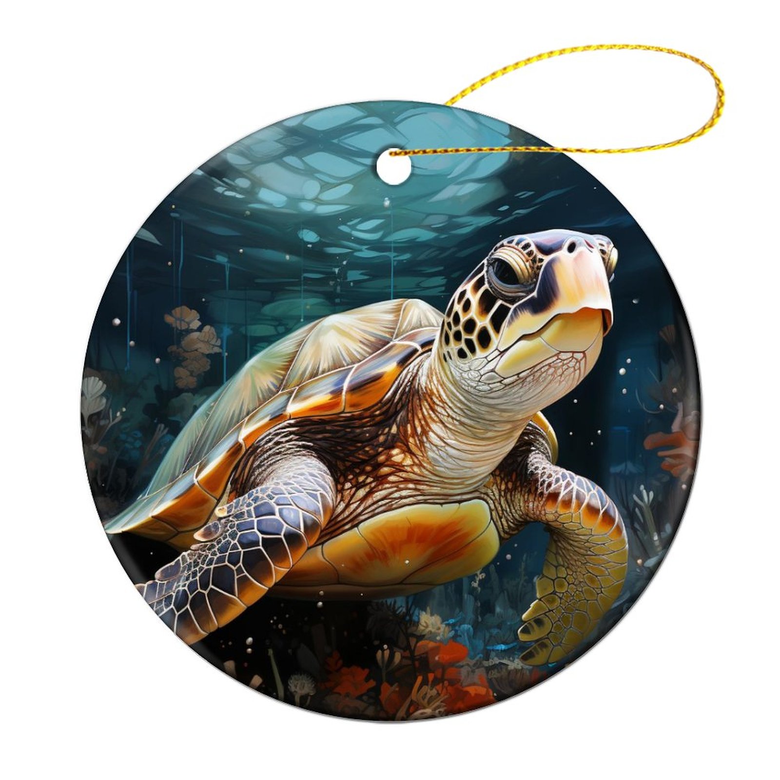 Christmas Ceramic Ornament Sea Turtle Two Sides Printed Christmas ...