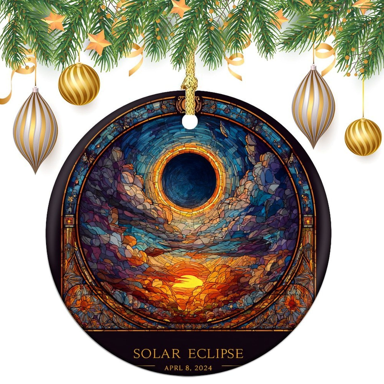 Christmas Ceramic Ornament Stained Glass Design of A Solar Eclipse ...
