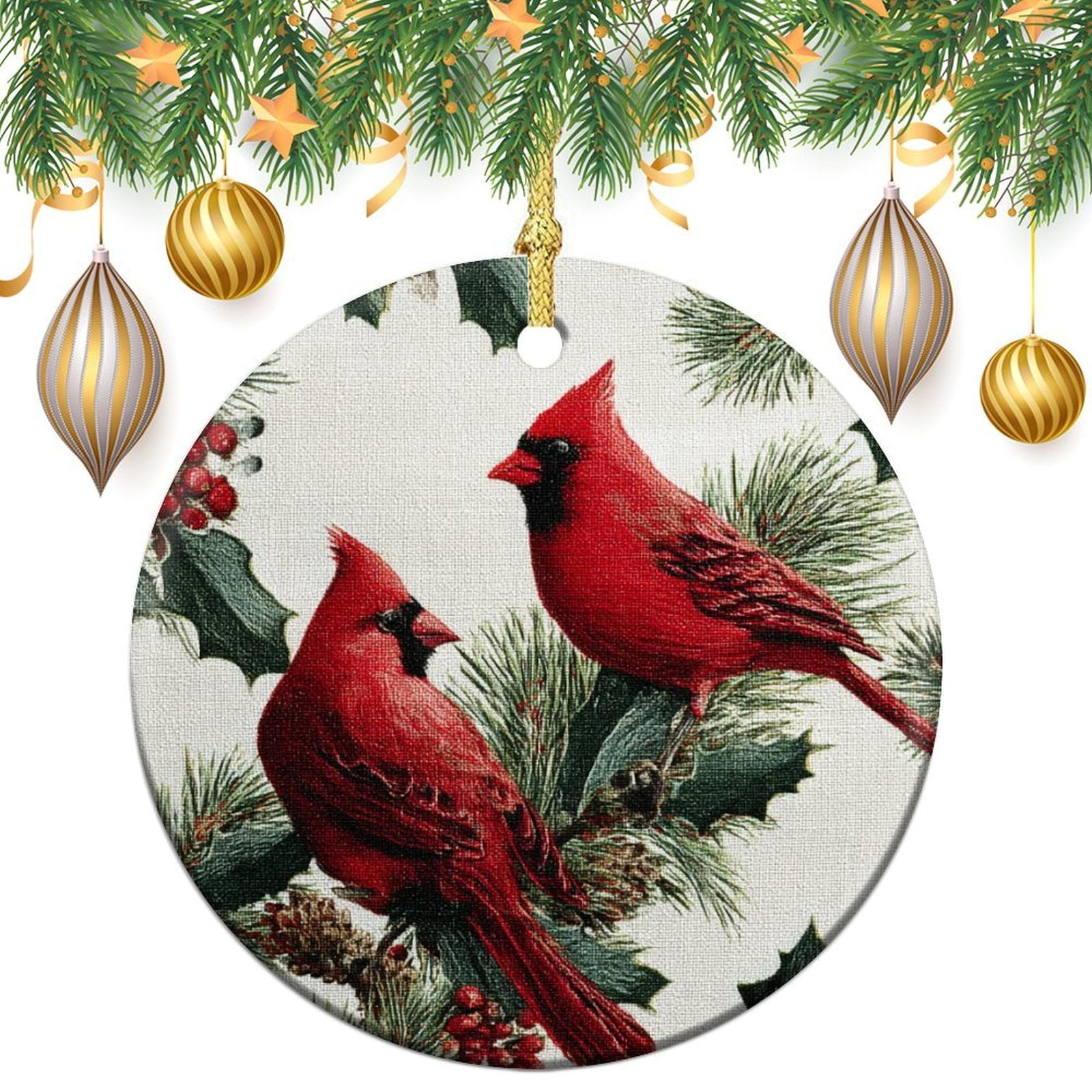 Christmas Ceramic Ornament Winter Red Birds Ceramic Double Sided Tree Xmas Ornament Red ...