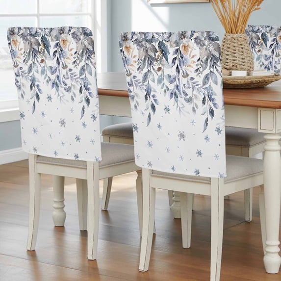 Christmas Chair Back Covers, Blue Poinsettia Eucalyptus Snowflake ...