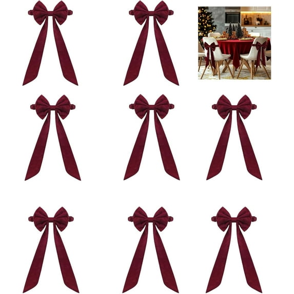 Christmas Chair Bows 11.8x29.5 Inch,Burgundy Velvet Chair Sashes with ...