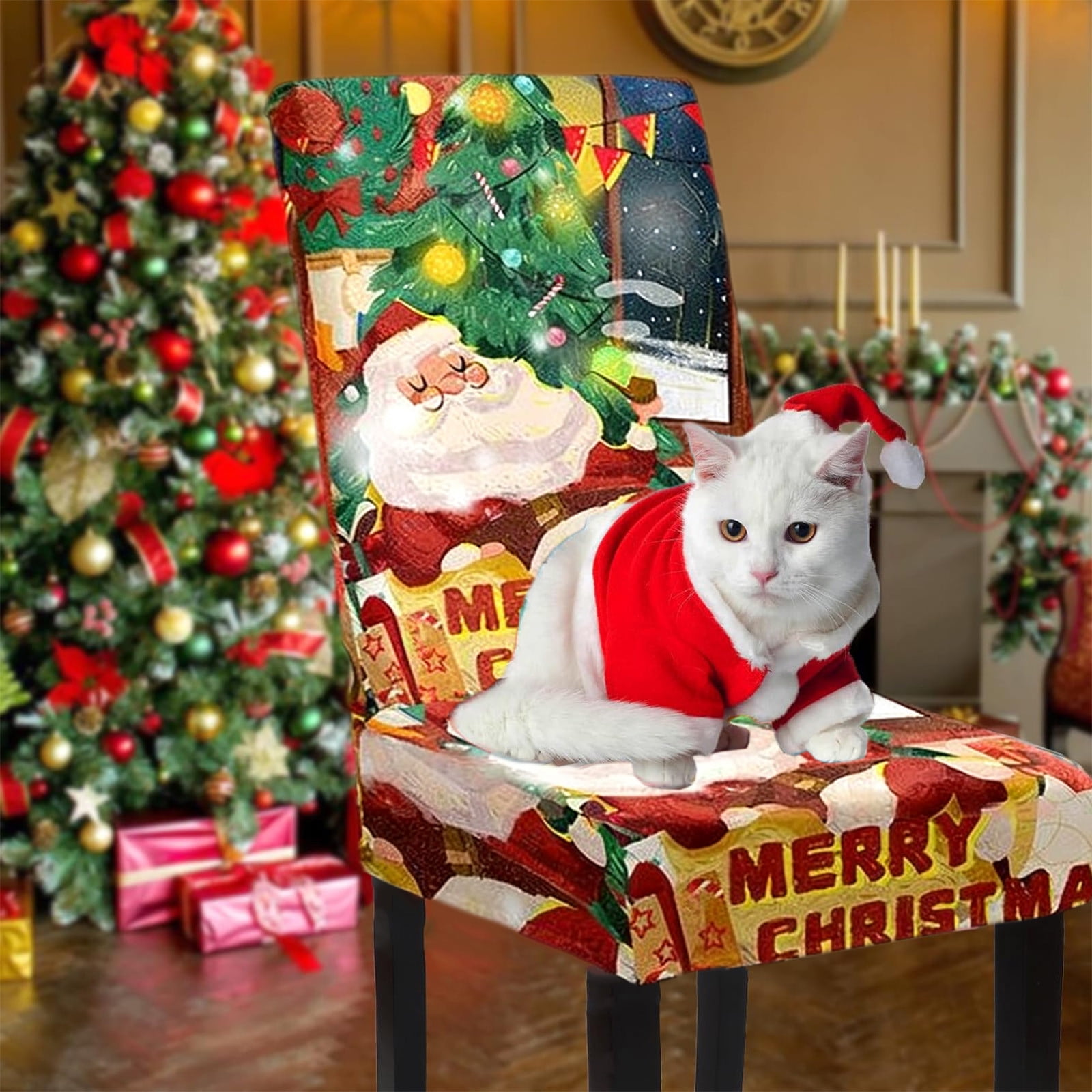 Christmas Chair Cover with Elastic Design, Washable Dining Table Chair ...